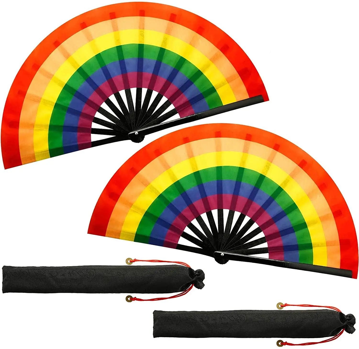 33 Cm Large Rainbow Color Hand Fans Folding Bamboo Fan For Party Show ...