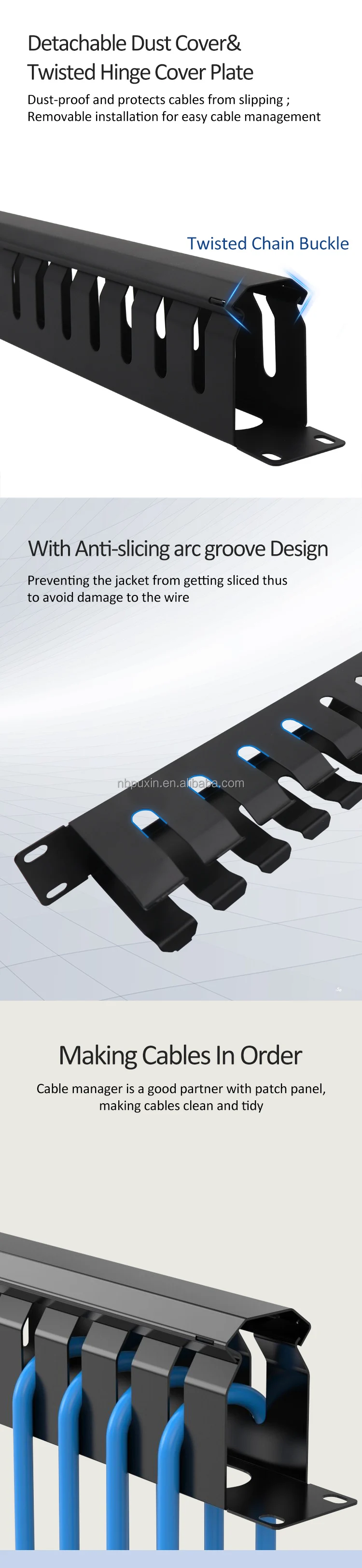 Factory Price 12 Port 19 Inch Metal 1u Cable Manager With Cover Metal ...