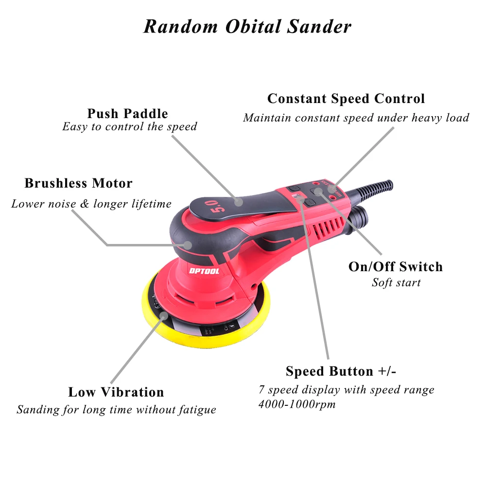 DPTOOL 350W Compact Design Lightweight Mini Brushless Orbital Sander