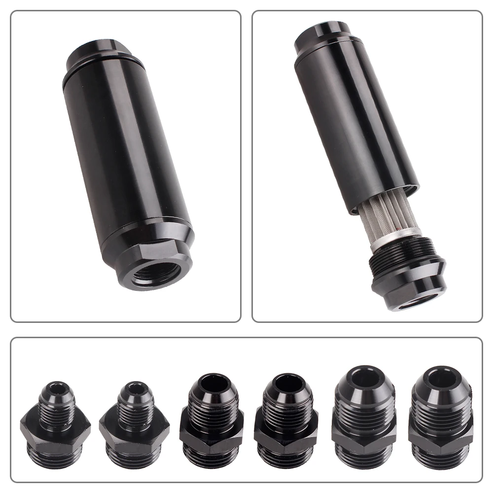 44mm Fuel Filter With 60 Micron Stainless Steel Element AN6 AN8 AN10 ...