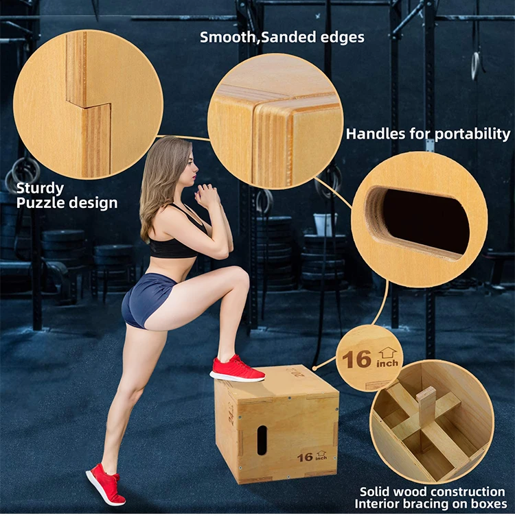 Custom Fitness Wood Plyometric Jump Box Gym Exercise Wood and Soft Plyo Boxes for Jump Training ...