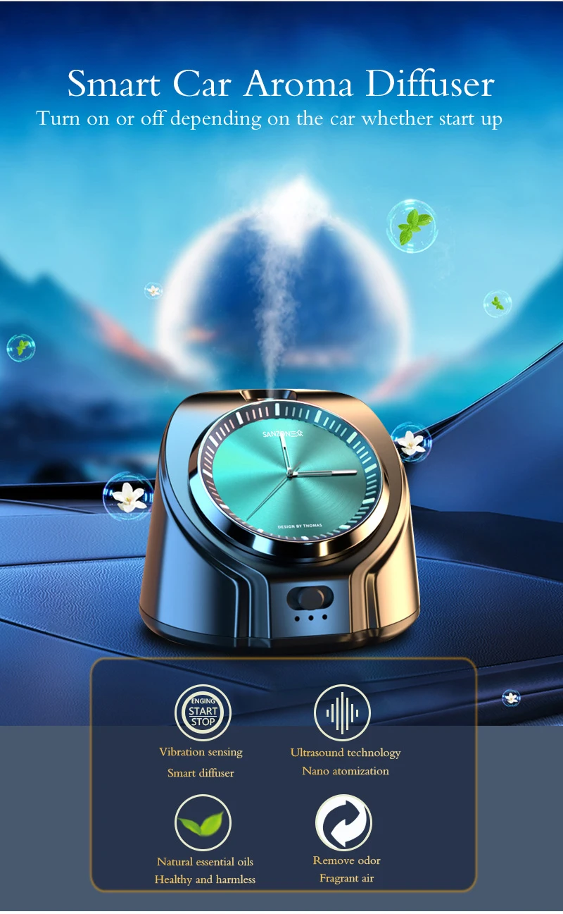 New Clock Light-sensing Smart Car Aromatherapy Machine Ornament ...