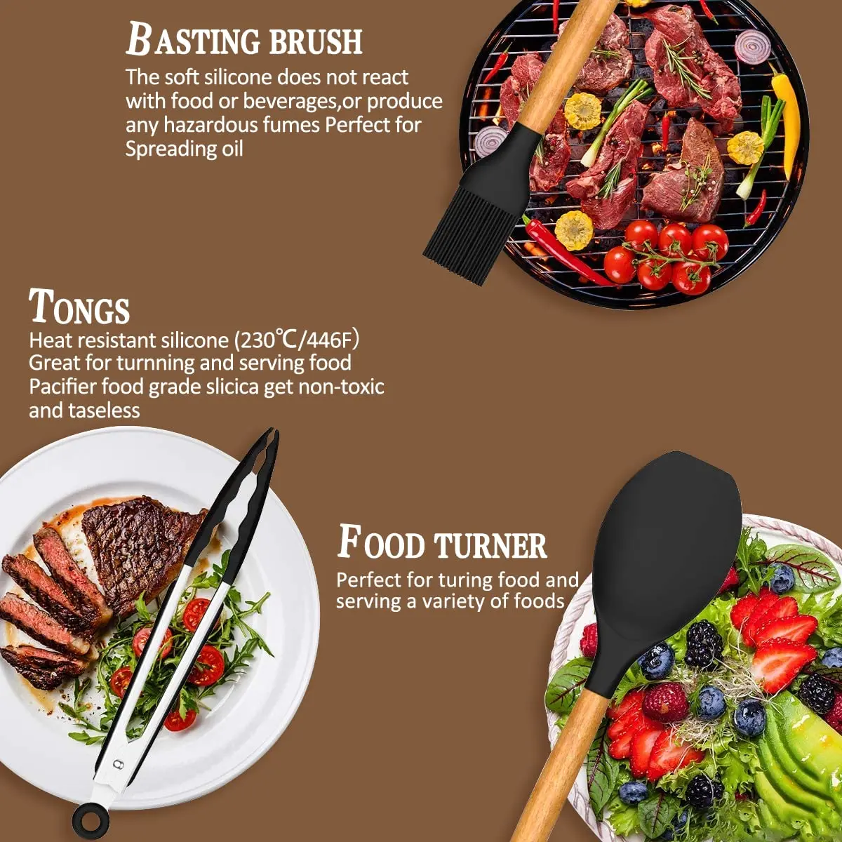 Black Cooking Tools Non Stick Silicone 12Pcs Kitchen Gadget Set ...