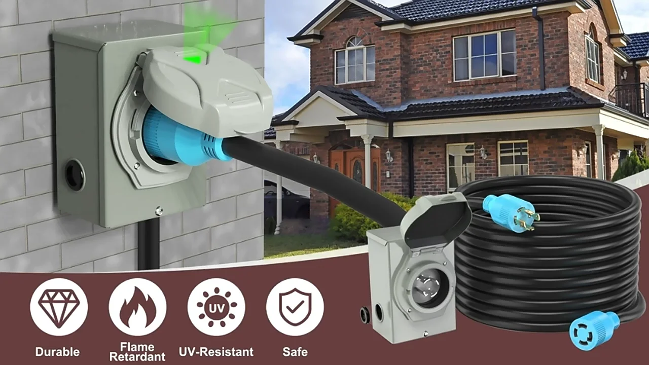 Circlecord 30 Amp Generator Extension Cord 250v 4-prong 20 Feet Locking ...