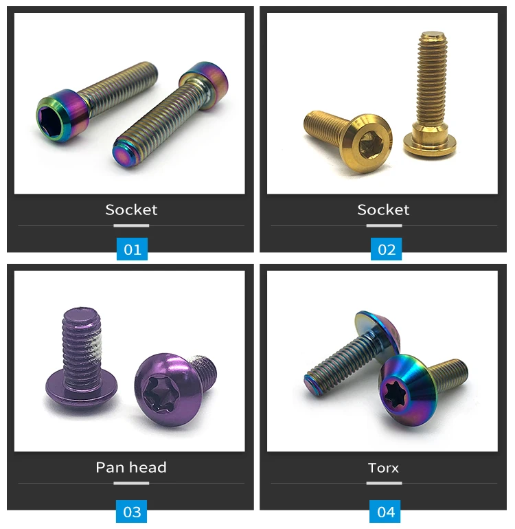 Gr5 Anodized Colored M3 M4 M5 M6 M7 M8 M10 Titanium Screws