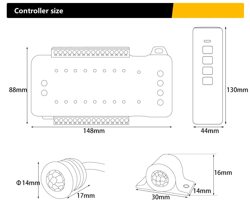 16 Steps With Remote Control Motion Sensor Stair Light Dc12v/24v 9-mode ...