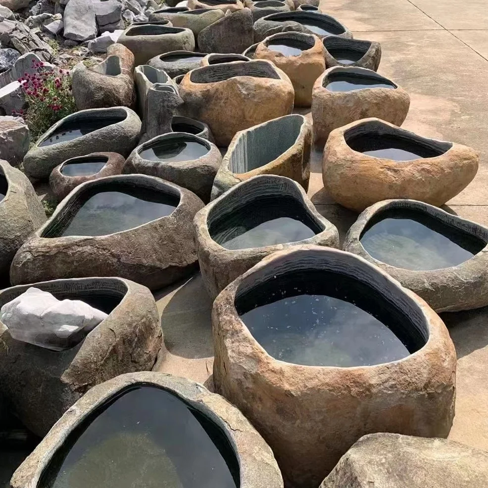 Modern Home Garden Water Troughs,Black Natural Stone Old Stone Water ...