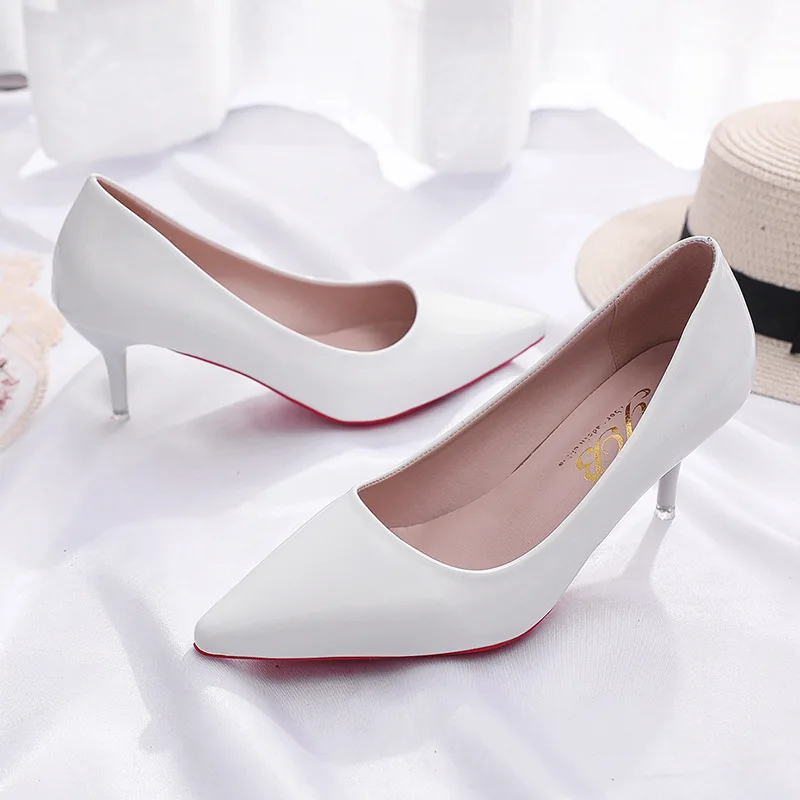 Simple Solid Color Pointy High Heel Patent Leather Wedding Light Mouth ...