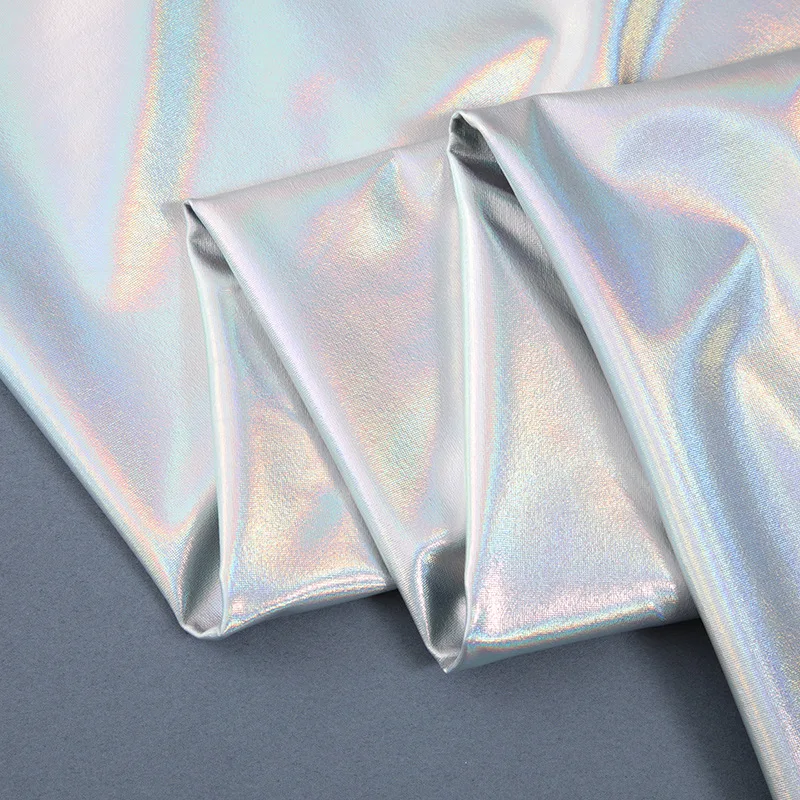 Rainbow Colorful Shiny Polyester Spandex 4 Way Stretch Metallic Foil ...