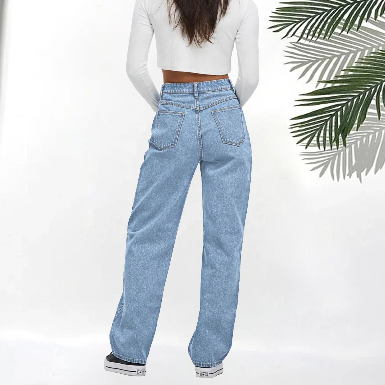 Wj212 Odm Oem Fashion High Waist Ladies Denim Jeans Wide Leg Jeans ...
