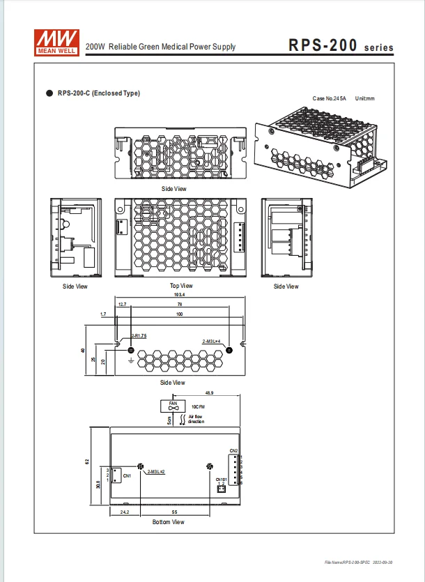 200W Reliable Medical Power Supply Preferential Price Meanwell RPS-200-24 24V 5.9A Series ...