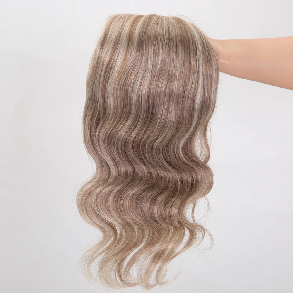 Customize Blonde Balayage Color Body Wave European Silk Human Hair 7"x9 ...