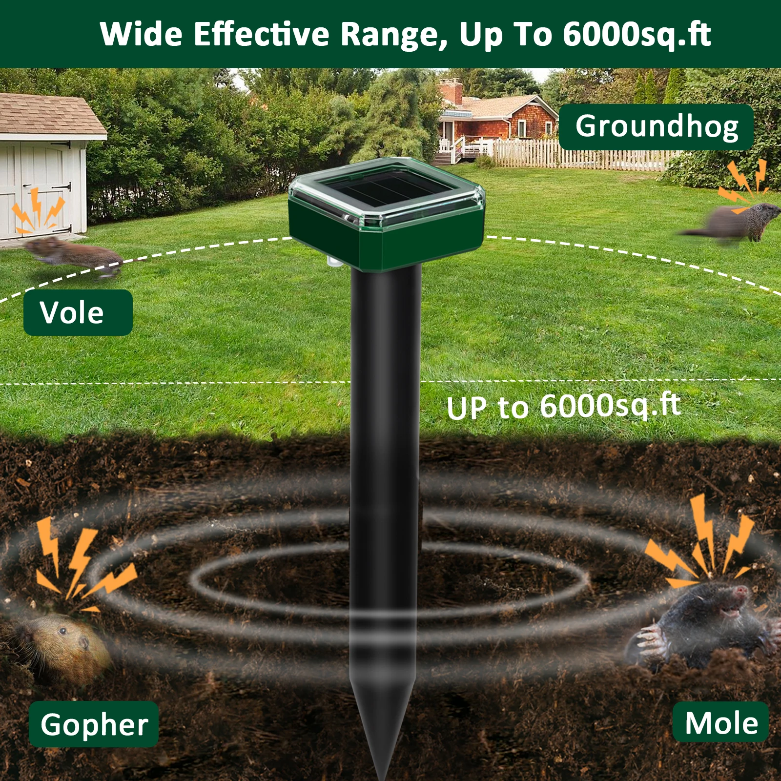 Underhood Solar Powered Sonic Mole Repeller Marten Snake Vole Gopher ...