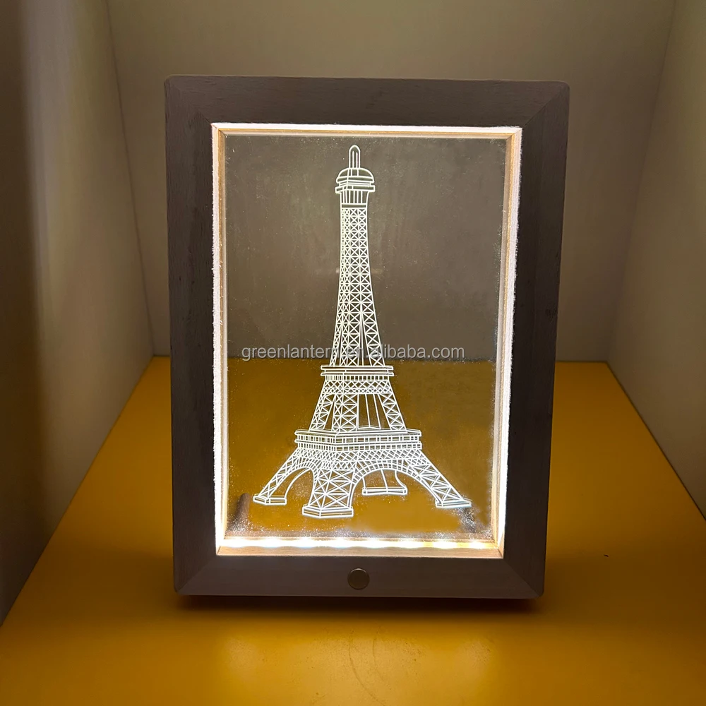 New Wooden Acrylic 3d Led Photo Frames Decorative Display Beech Wood ...