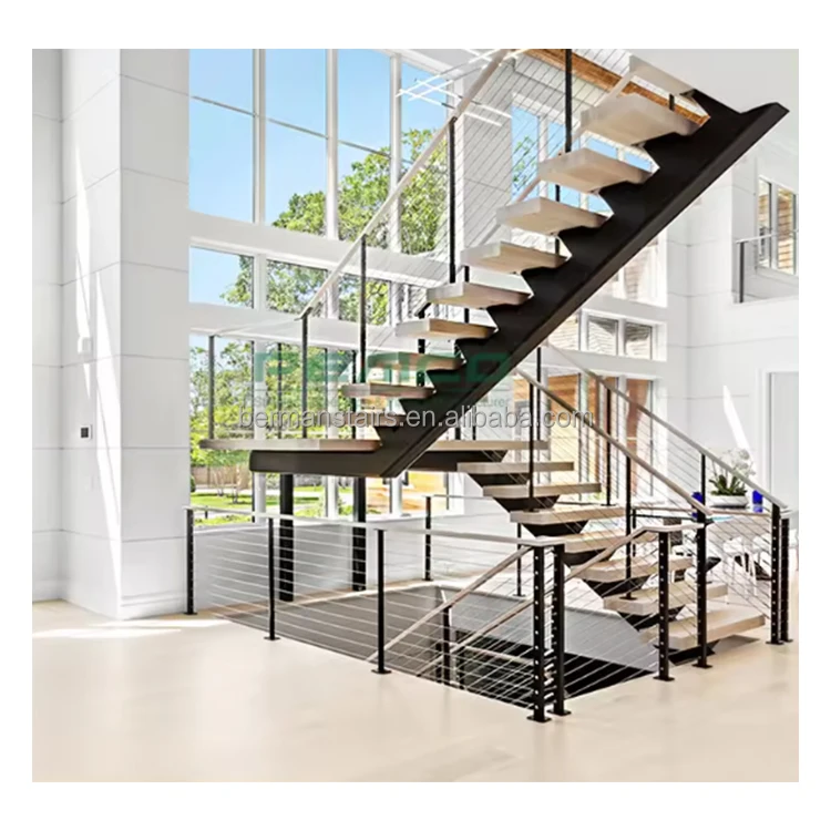 Foshan Modern Wooden Staircase Floating Straight Stairs Customized ...