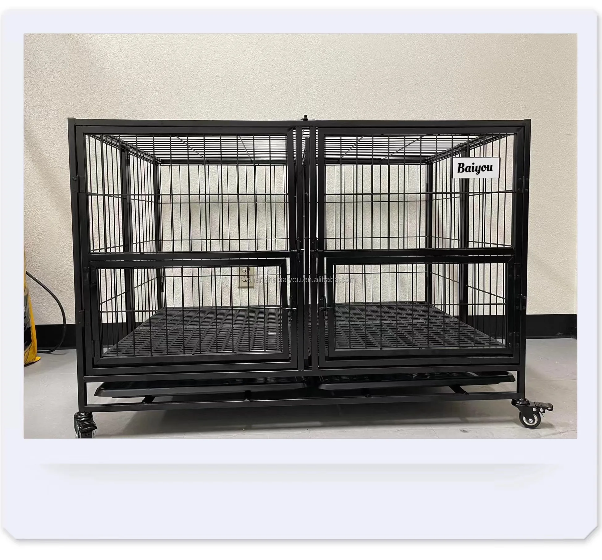 Baiyou Luxury Dog Crate with Divider Panel Double Doors Plastic Tray ...