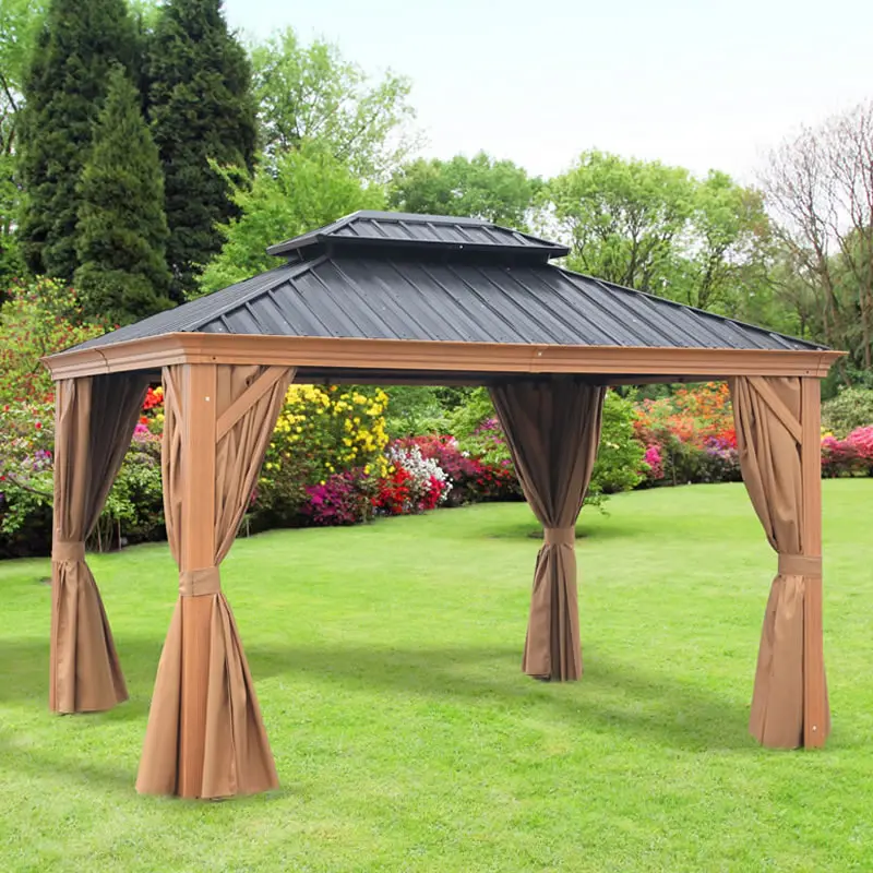 Outdoor Garden Gazebos Hardtop Aluminum Permanent Gazebo with Mosquito ...