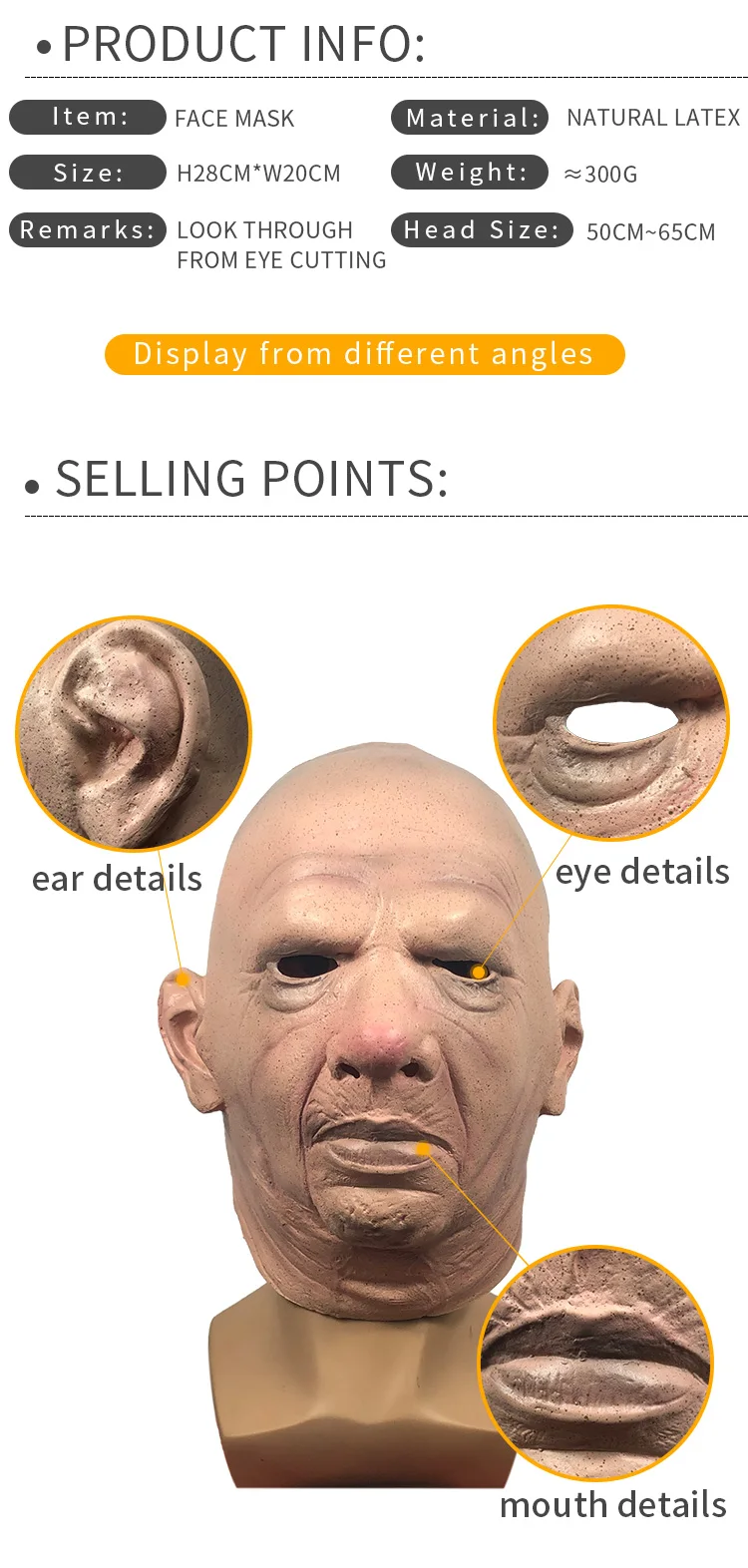 Old Man Mask Realistic Bald Man Full Head Mask Halloween Cosplay ...