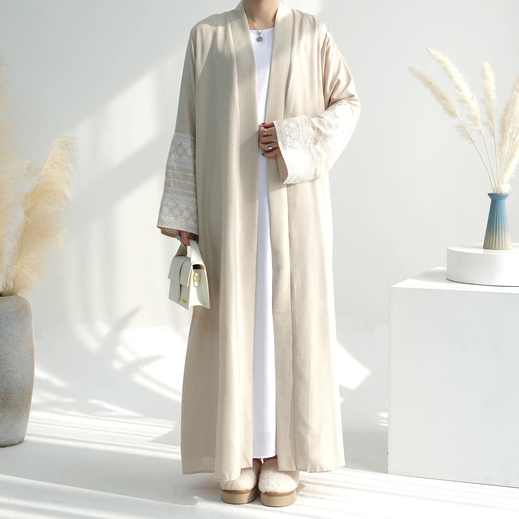 2024 Ramadan Linen Embroidery - Abaya Women Muslim Dress