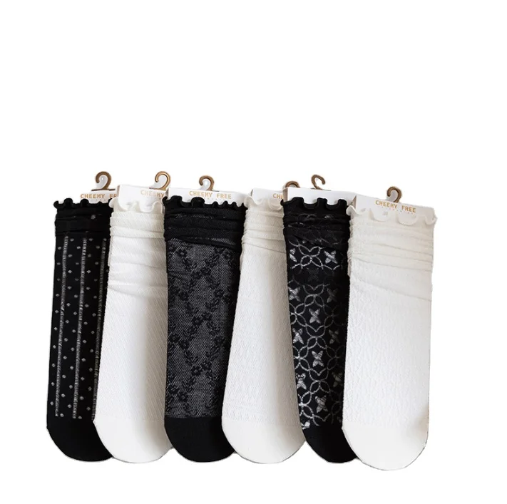 Summer Wooden Ear Edge Stacked Socks Thin Mesh Lace Mid-calf Socks ...