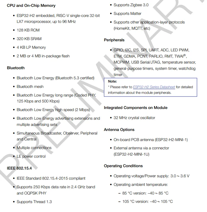 Espressif Esp32 Module Esp32 H2 Esp32 H2 Mini 1flash 2mb 4mb Ble 5 0