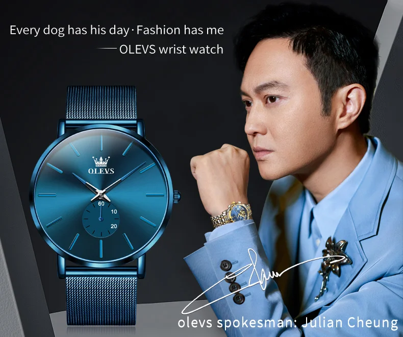 OLEVS 9954 - Customize Blue Dial Men's Watch - Water Proof