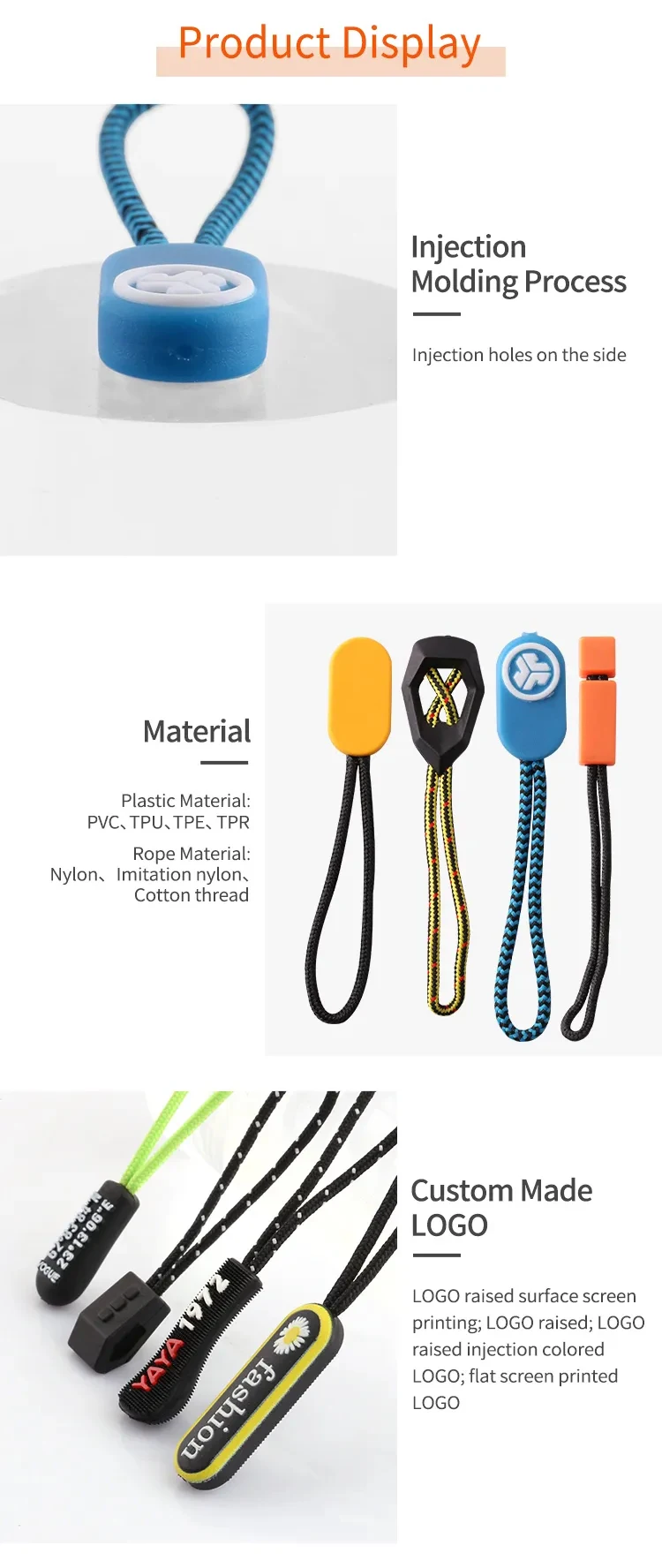 Customizable Soft PVC Zipper Pulls - Durable & Colorful
