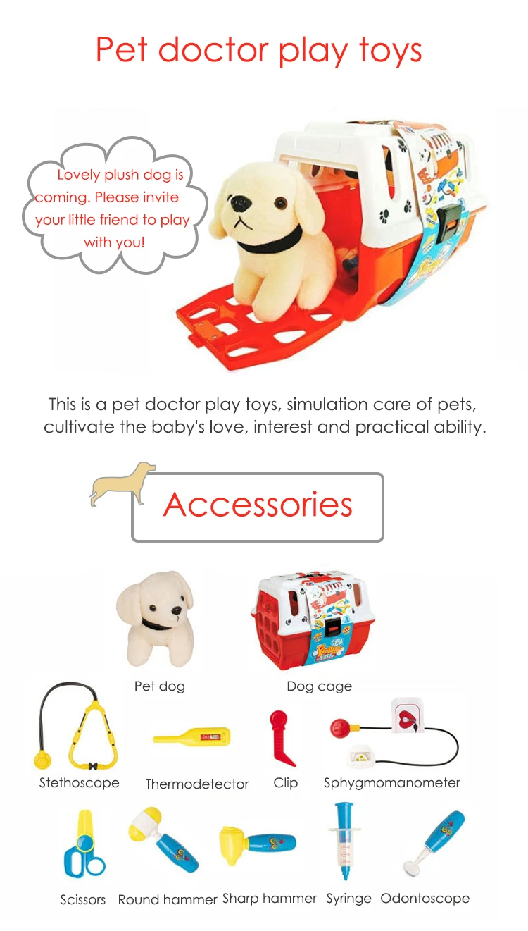 Best Selling Veterinary Role Play Pet Care Cage Set Plush Dog Toy Set ...