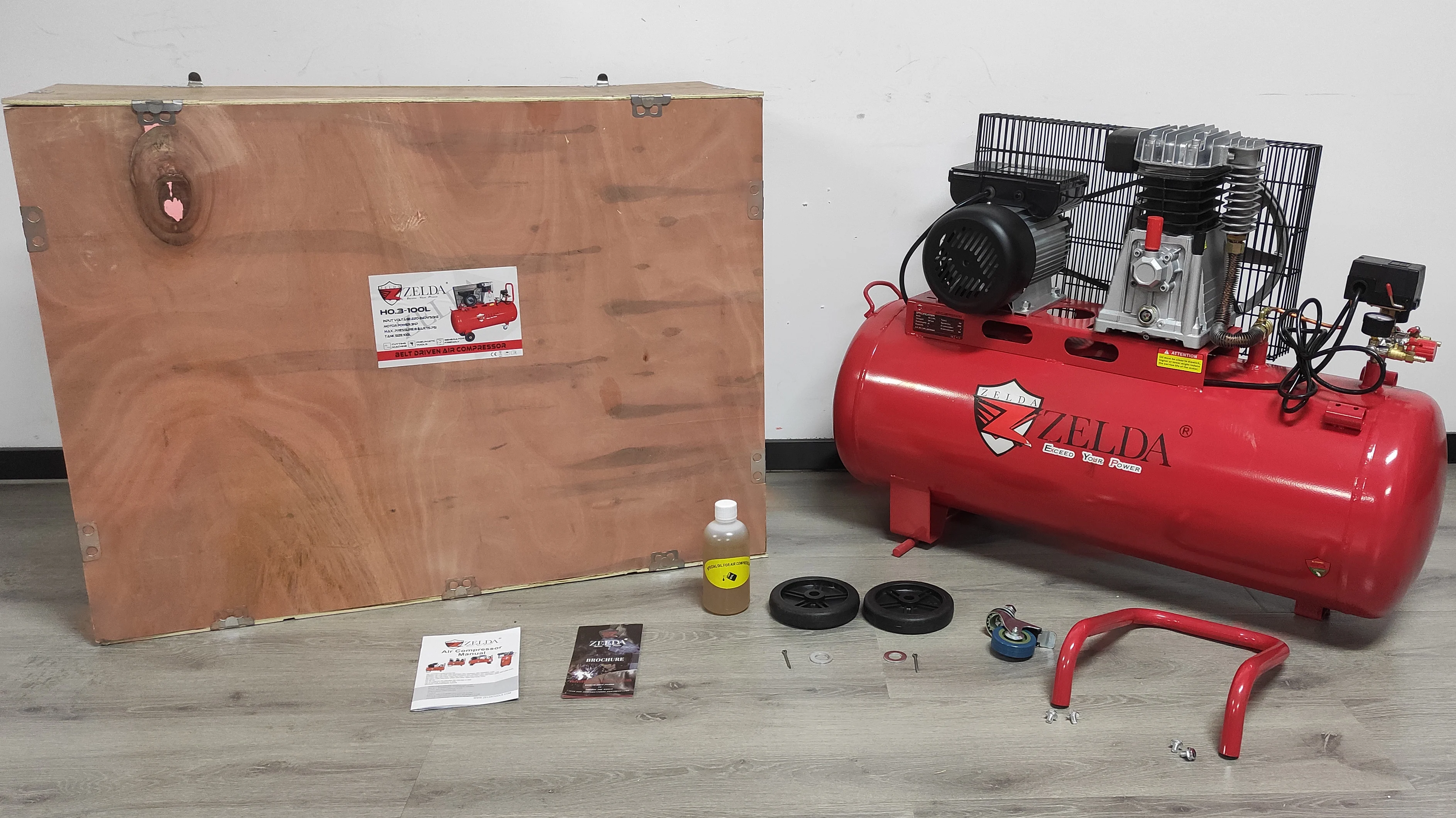 6.5HP Portable Belt-Driven 100L Air Compressor Heavy Duty Compresores ...