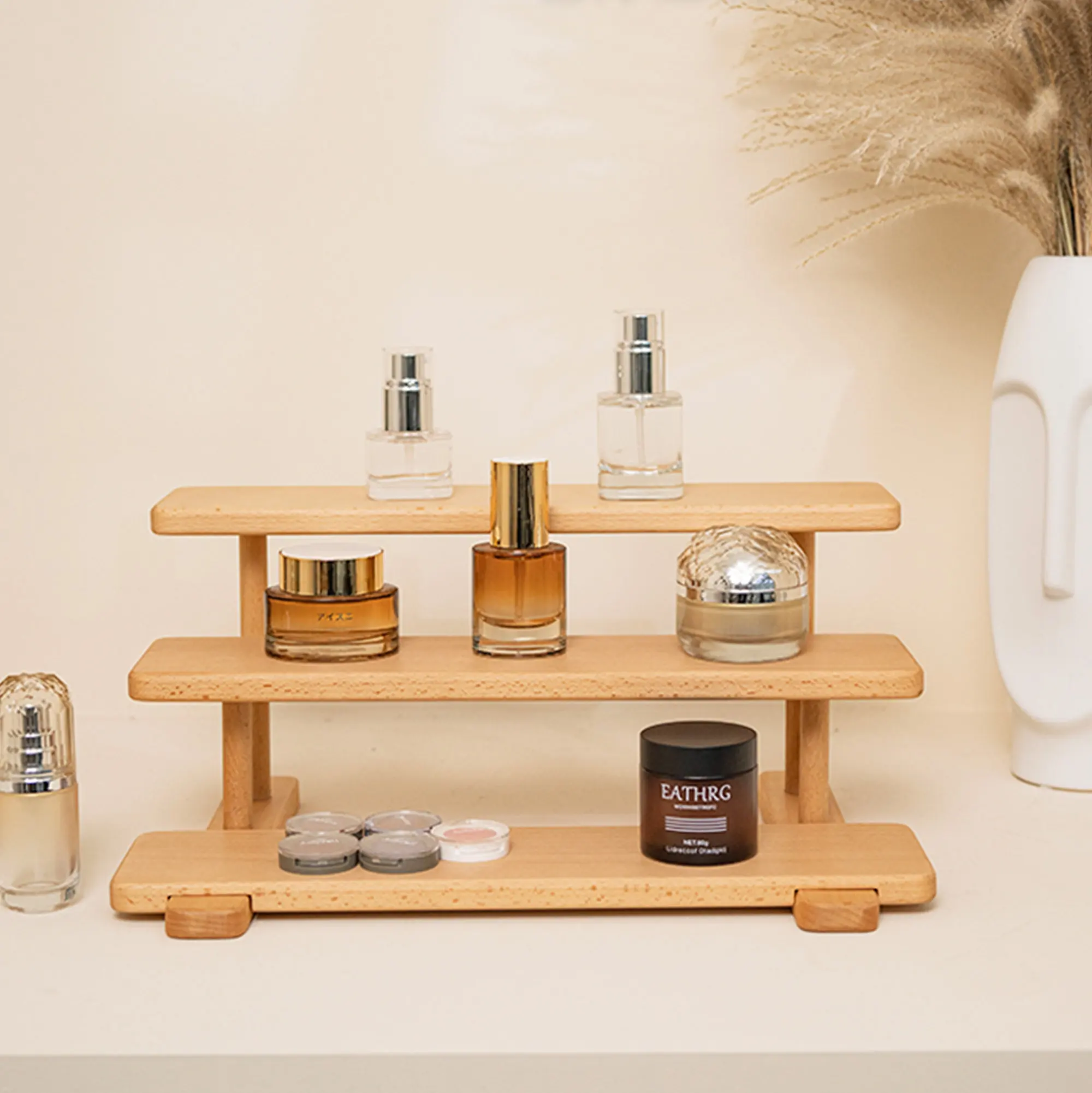 Wooden Organizer 3 Tiered Solid Wood Cologne Stand Display Shelf With ...