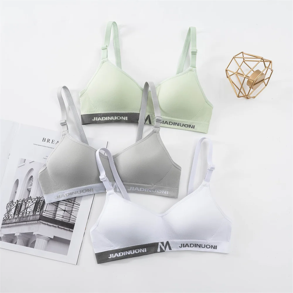 Solid Color Cotton School Underwear Girl Underwire Personality Letter ...