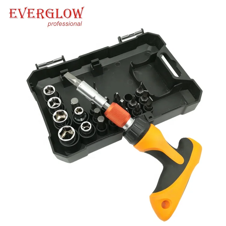 24pc T-Handle Ratchet Screwdriver Set - CRV Bits for Households