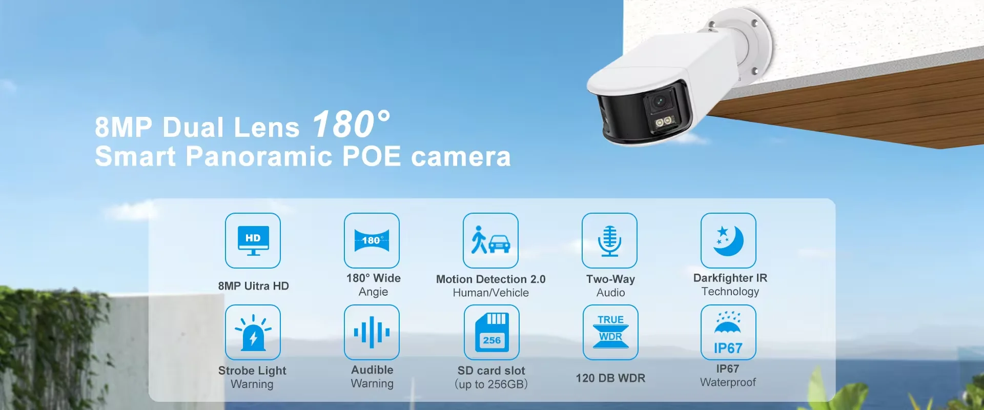 HK OEM POE IP Camera - 8MP Dual Lens Panoramic Security