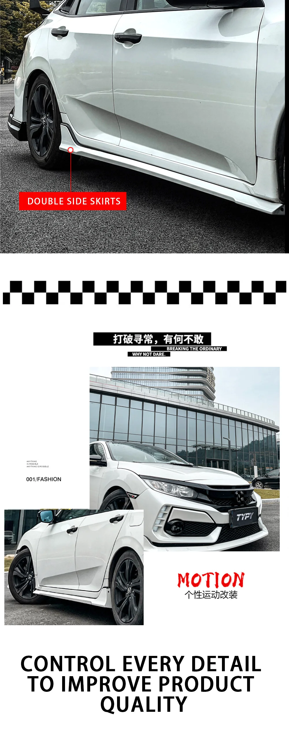 Car Body Kit Mugen Style For Honda Civic Fk7 Fk8 Hatchback Front Rear Bumper Lip Rear Spoiler ...