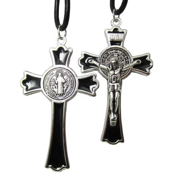 3 Inch Crucifix - Saint Benedict Cross with Leather Necklace