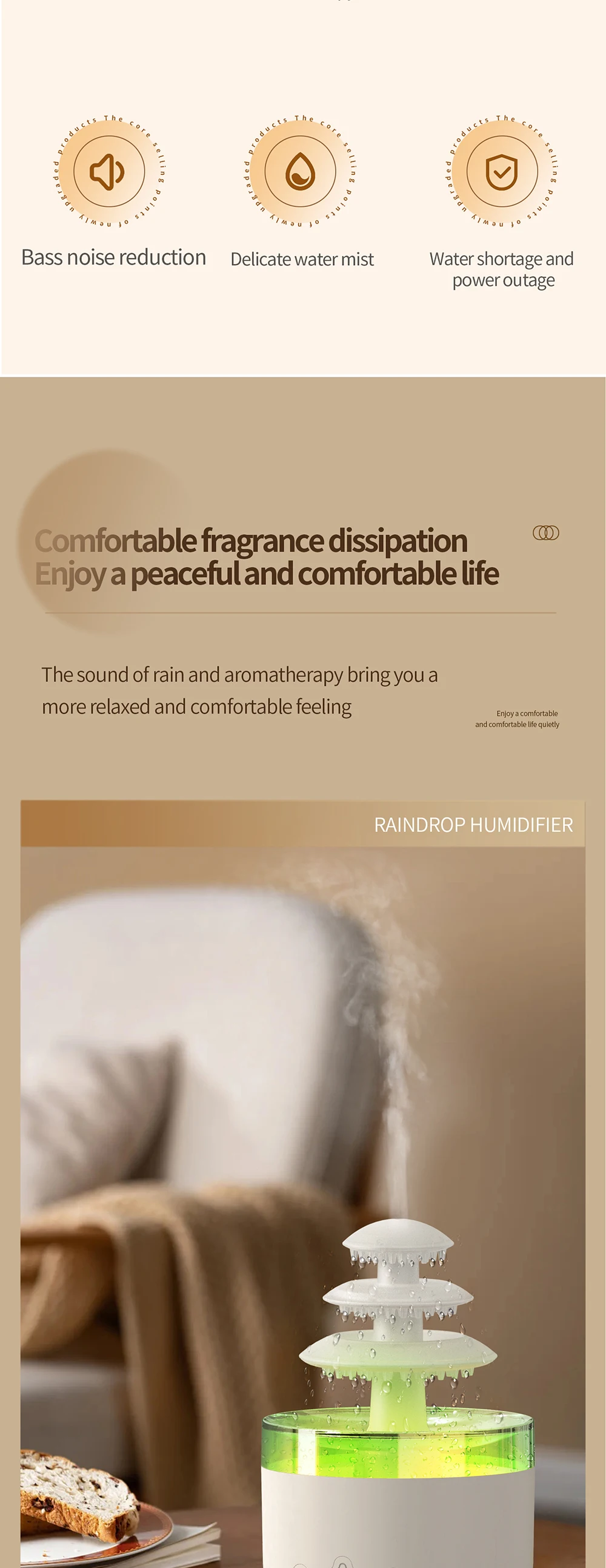 Natural Water Drop Air Diffuser Smart H2o Spray Aroma Diffuser Led Rain ...