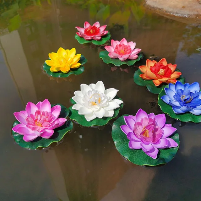 Artificial Floating Water Eva Lotus Flower Pond Decor Red Yellow Blue ...
