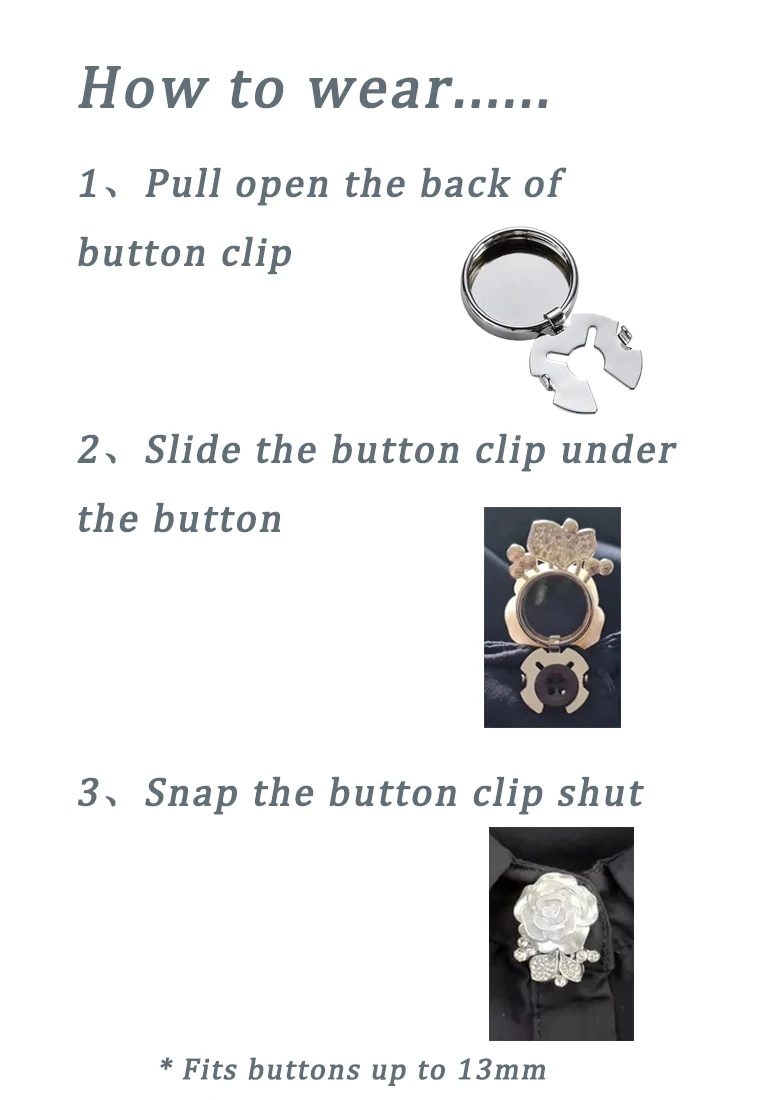 No Sew Button Clips - DIY Detachable Crystal Cover for Shirts, Dresses ...