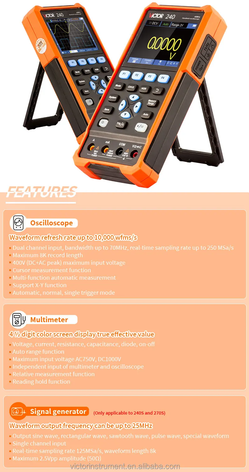 Victor 240 Handheld Oscilloscope And Multimeter 2 In 1function 40mhz ...