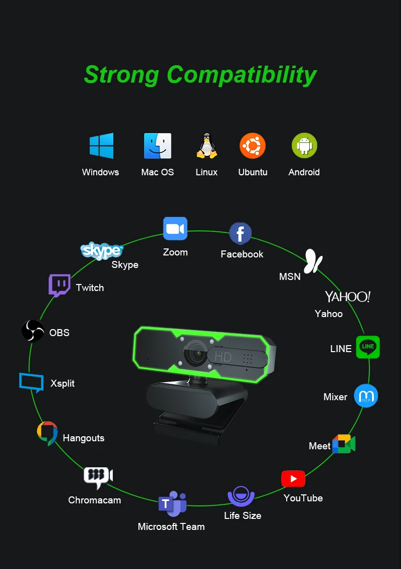 Anywii Factory Oem H782 Fhd Rgb Lights Gaming Webcam Web Camera 1080p ...