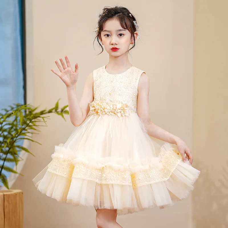 Pretty Girls Birthday Party Event Summer Sleeveless Beaded Flower ...