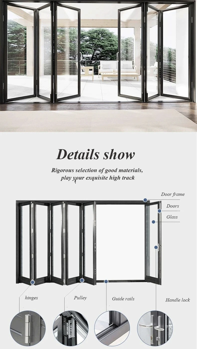 Gaoming Aluminum Corner Bi Folding Glass Door Exterior
