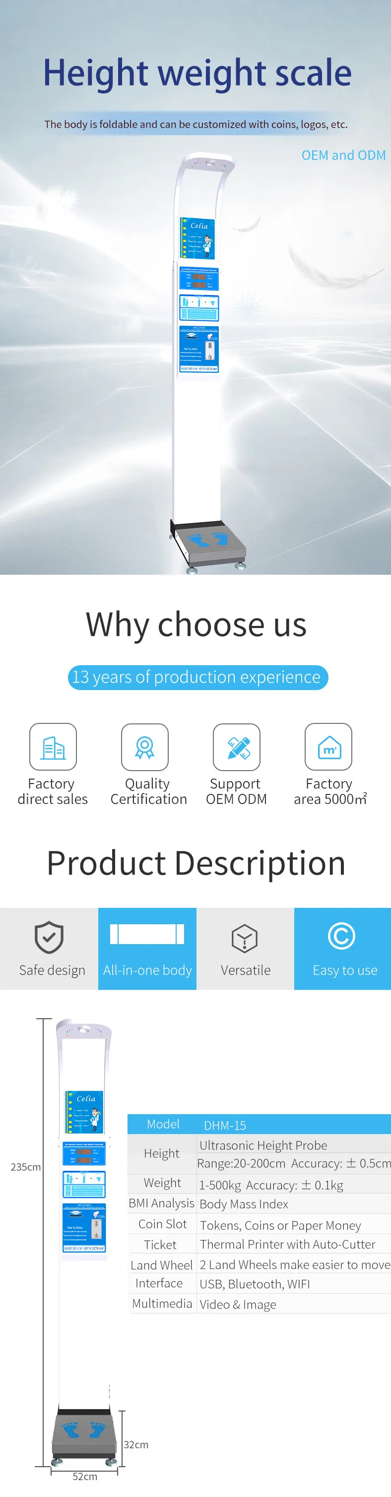 Dhm-15 Ultrasonic Height Weighing Scale Measures Weight And Weight ...