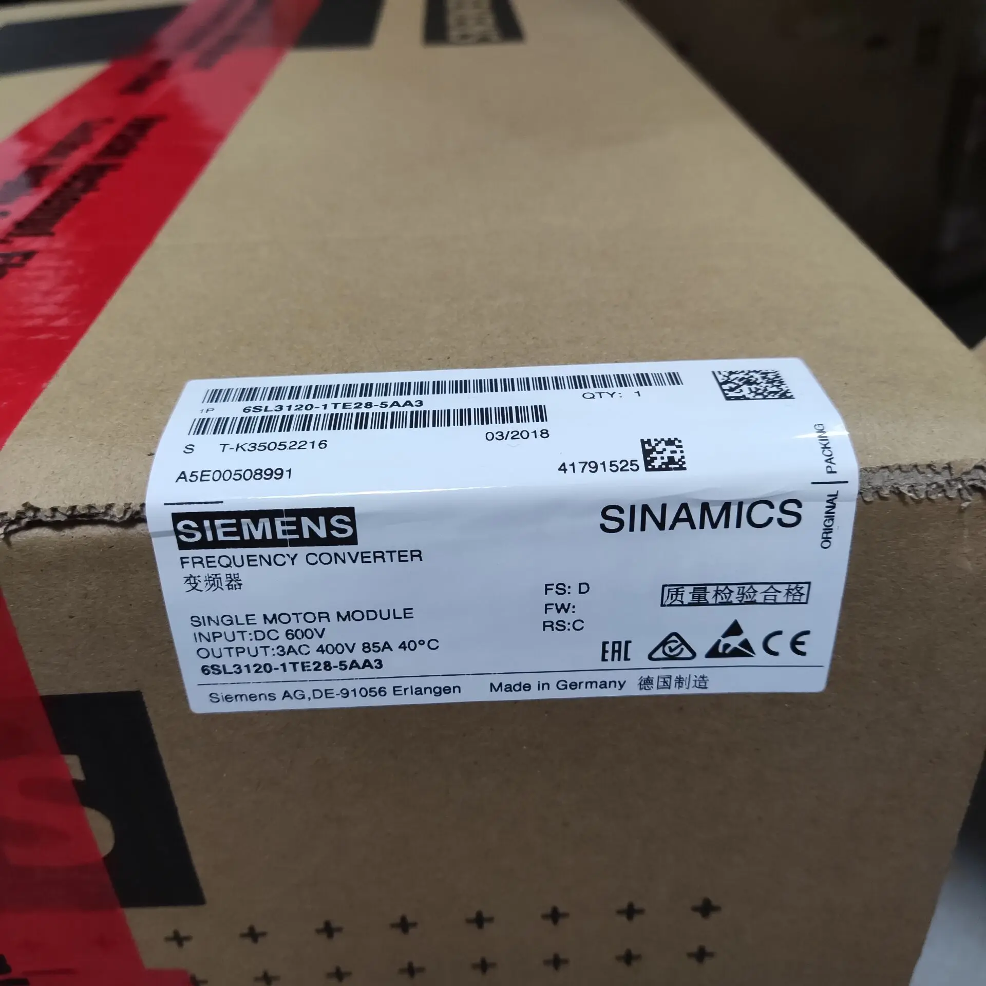 Siemens Sinamics Frequency Converter Inverters 6sl3120-1te28-5aa3 - Buy ...