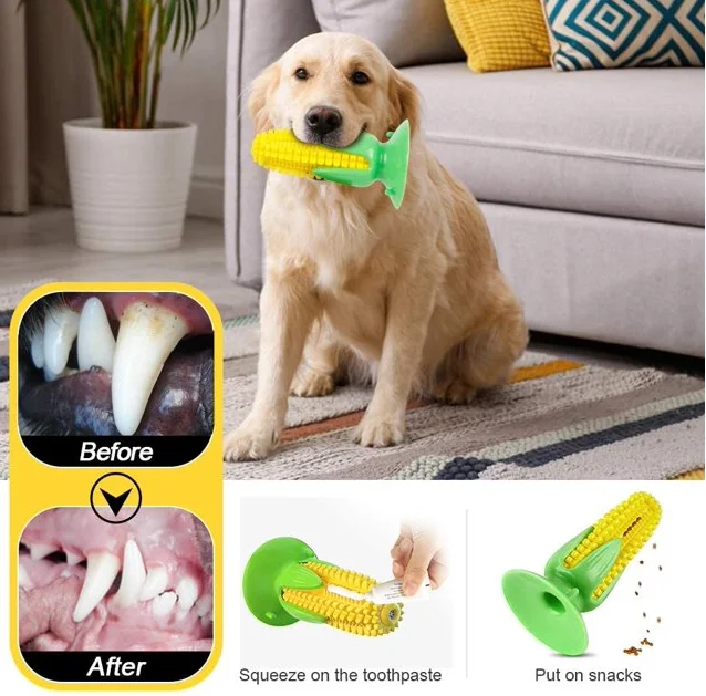 Corn Dog Toothbrush With Suction Cup Molar Squeaky Dog Chew Toy With ...