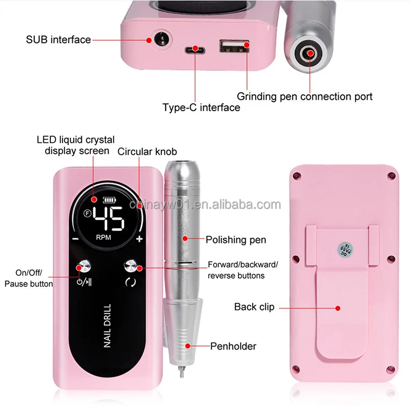 45000RPM Nail Drill Machine Set Electric Rechargeable Nail Polisher ...