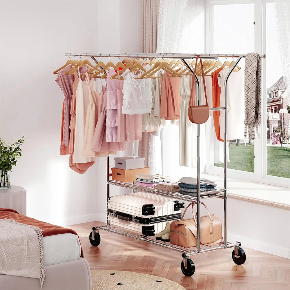 Heavy Duty Clothing Rack with Wheels Load 630lbs Clothing Racks for ...