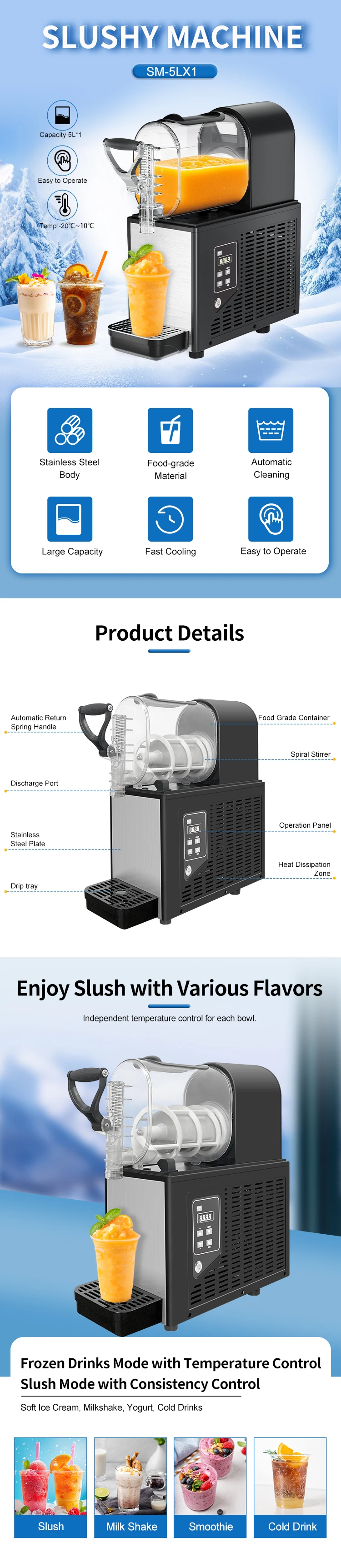 Commercial High Productivity Smooth Slush Machine 5L Frozen Two Tanks ...