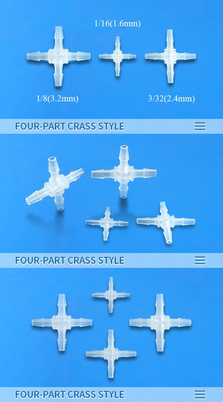 4 Ways Cross Tubing Barb Connector 4 Way Barbed Cross X Hose Tube ...