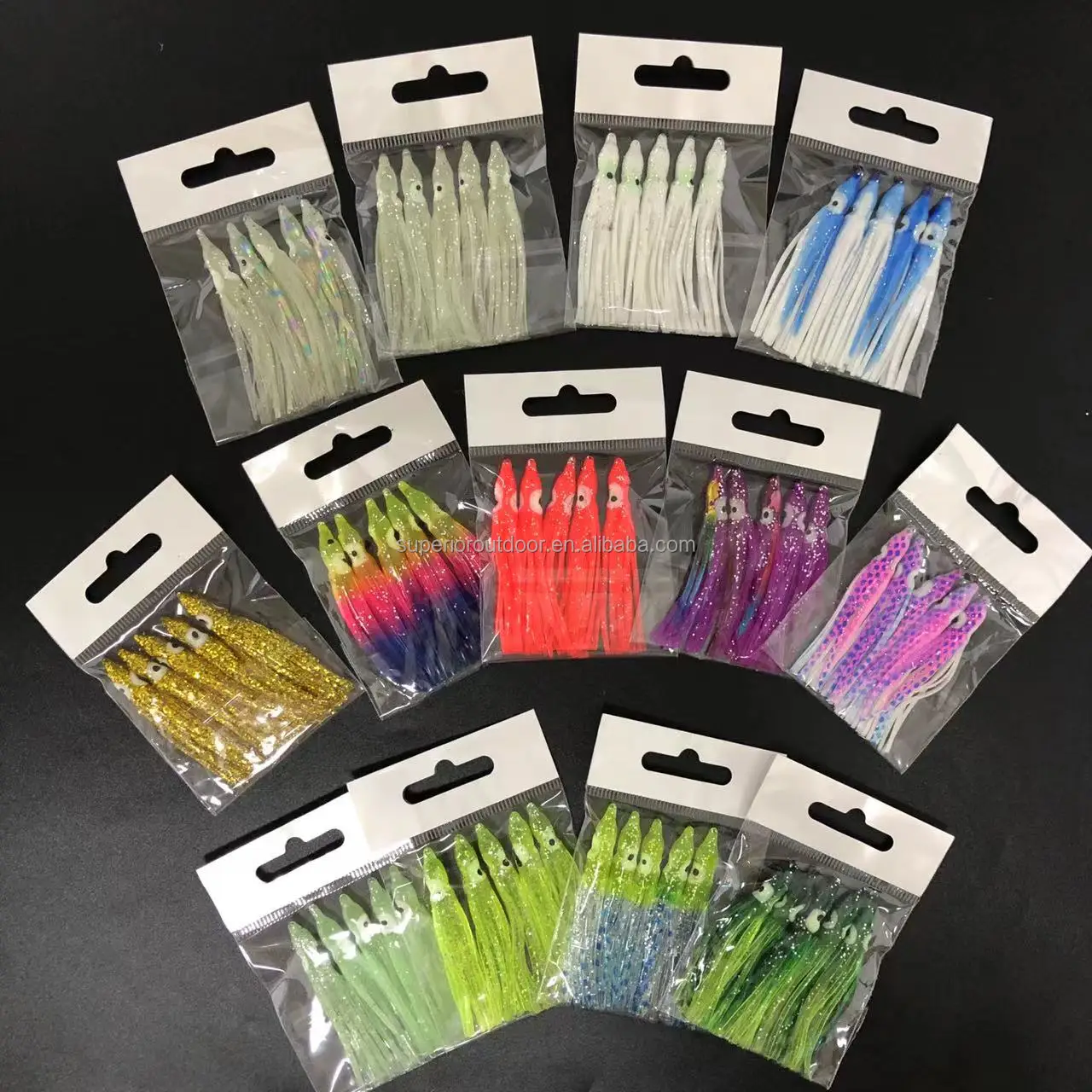 Salmon Trolling Lures 10 Pack Glow Squid Fishing Hoochies - Pre-Rigged ...